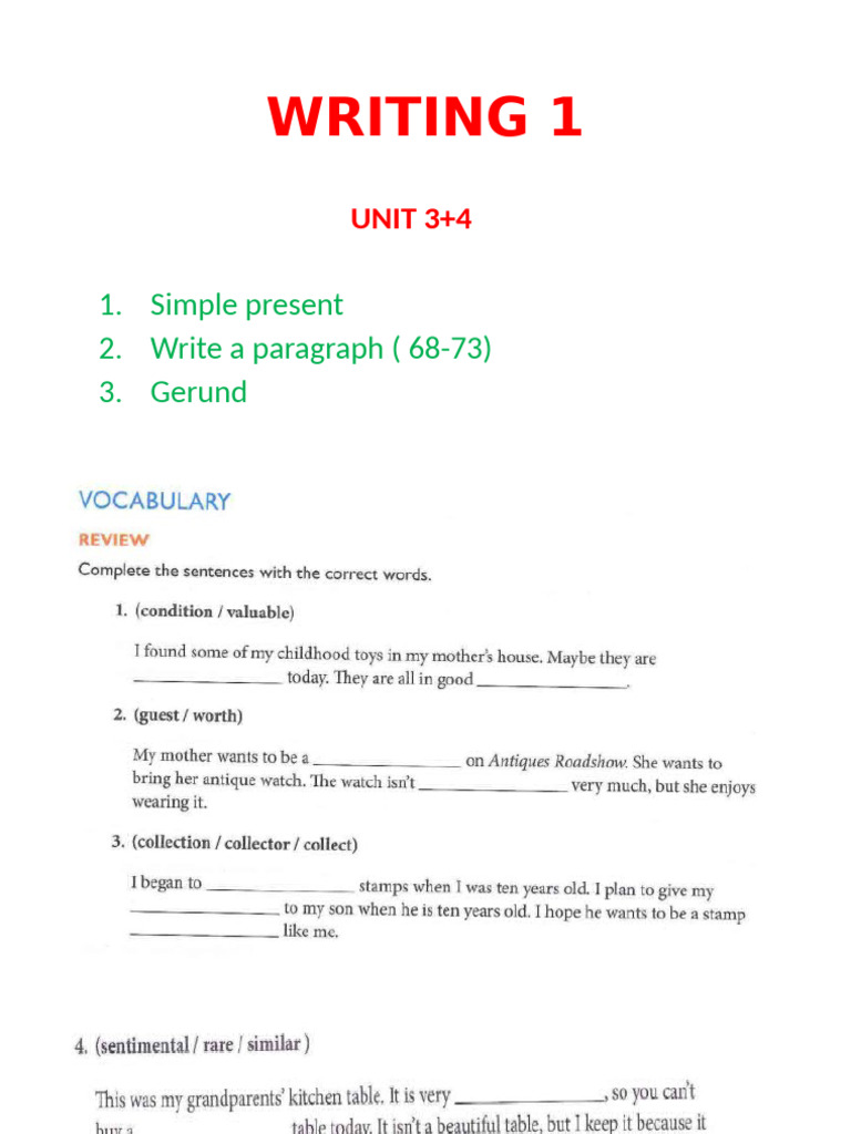 Writing 1. Unit 3+4 | PDF