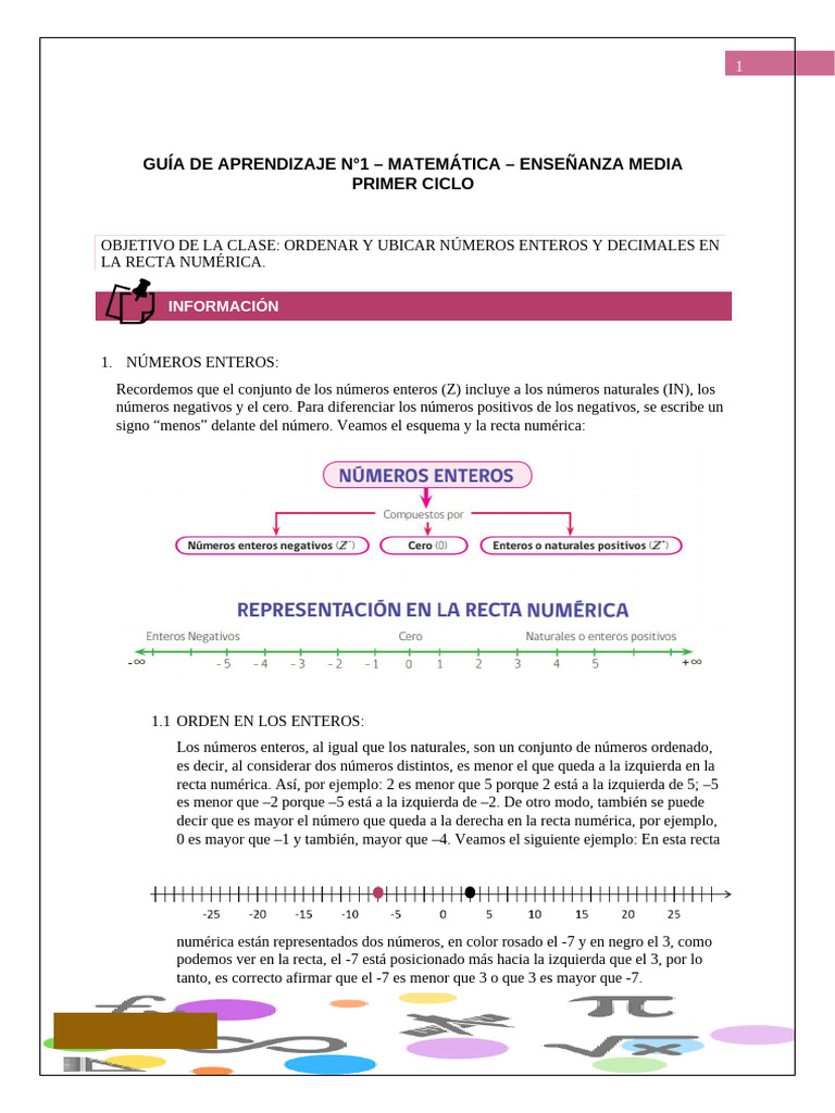 Ordenar Números en la Recta Numérica | PDF | Entero | Enseñanza de ...