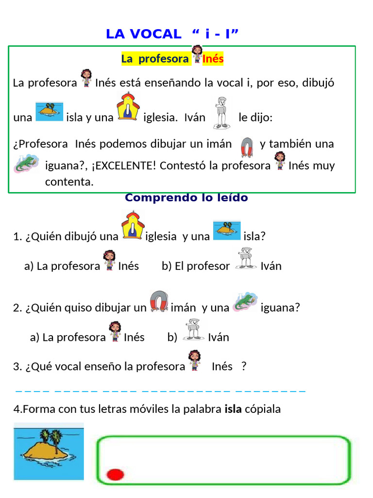 Actividades para aprender la vocal I | PDF