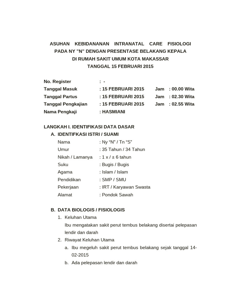 Asuhan Kebidananan Intranatal Care Fisiologi | PDF