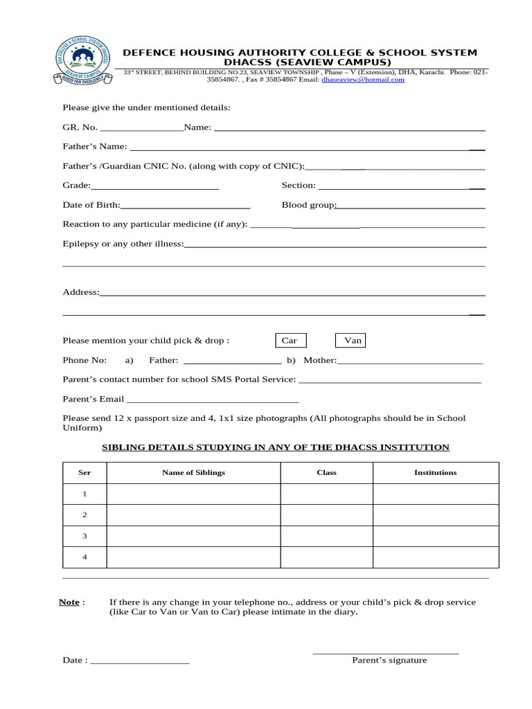 Students Details Proforma 2025-26 | PDF
