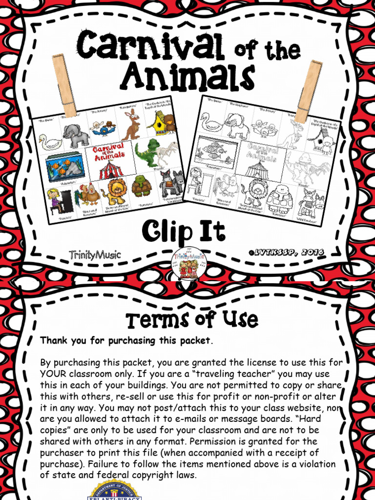 Carnival of The Animals Clip It Cards Freebie | PDF | Copyright ...