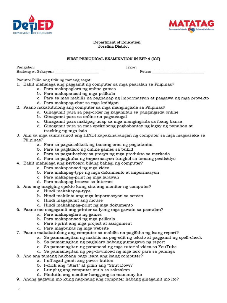 Epp 4 Pt &Tos q1 Ict | PDF