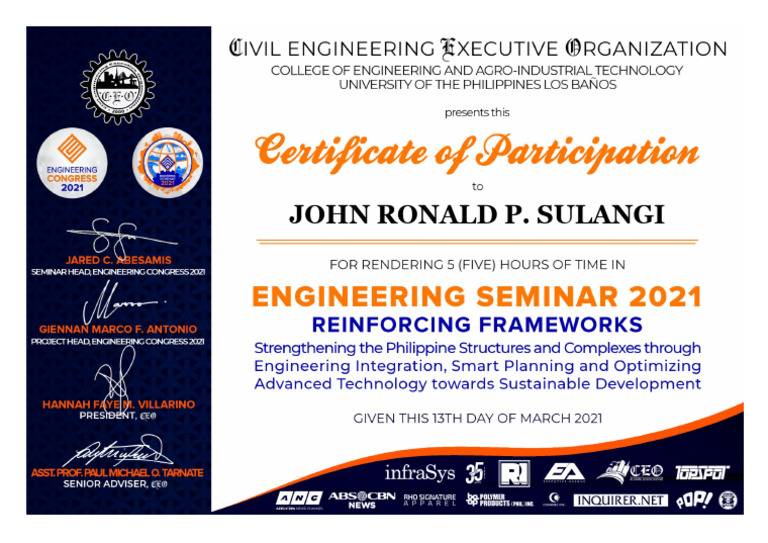 Engineering Seminar Certificate of Participation Code Split 1223 | PDF