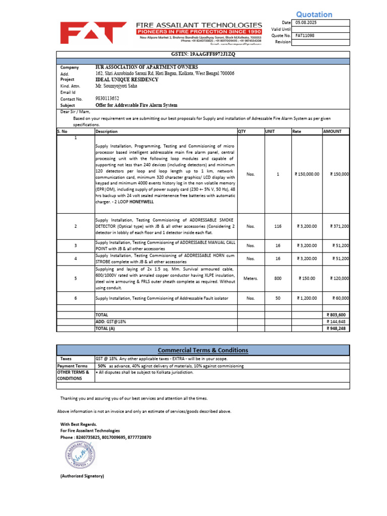 Fire Alarm System Quotation Estimate | PDF | Electrical Engineering ...