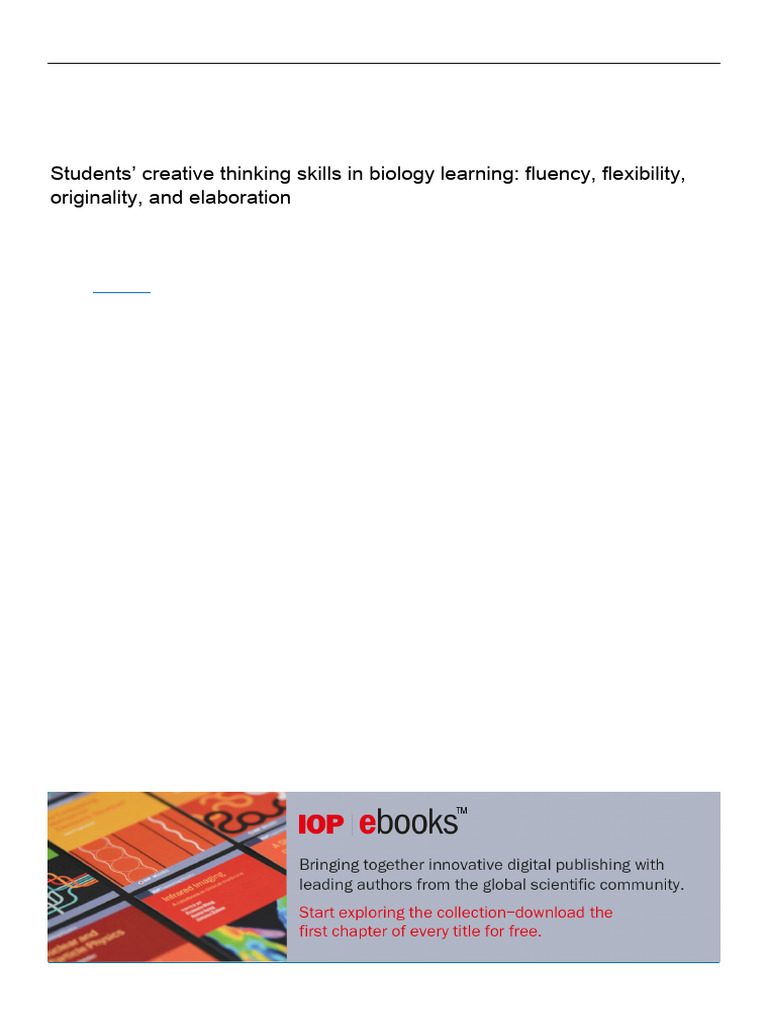 Students Creative Thinking Skills in Biology Lear | PDF | Thought ...