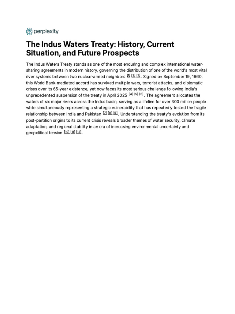 The Indus Waters Treaty - History, Current Situatio | PDF | Water ...