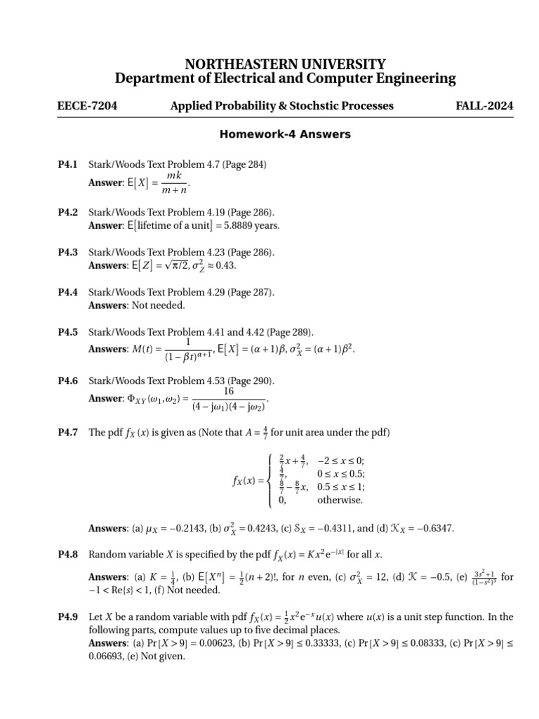 2024fall EECE7204 Hw4 Answers | PDF | Probability Density Function | Functions And Mappings