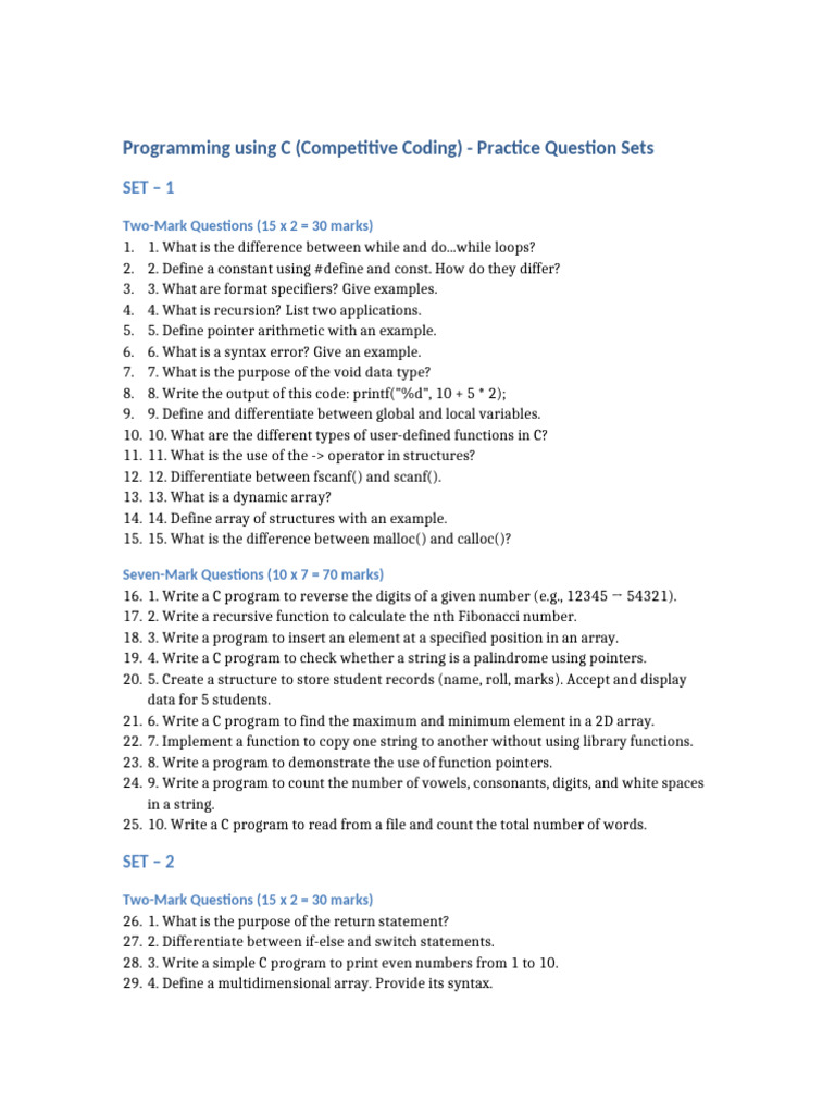 C Programming Practice Questions Set | PDF | Pointer (Computer ...