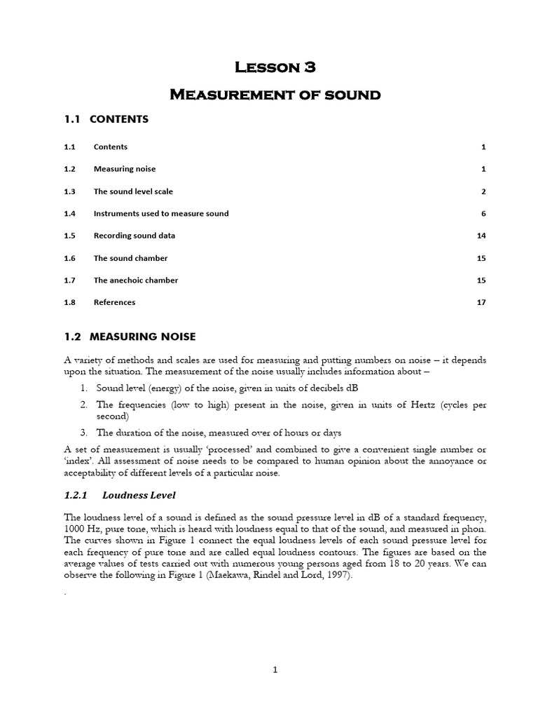 FUTA ARC 507 Lesson 3 - Measurement of Sound 130304a | PDF | Microphone | Decibel