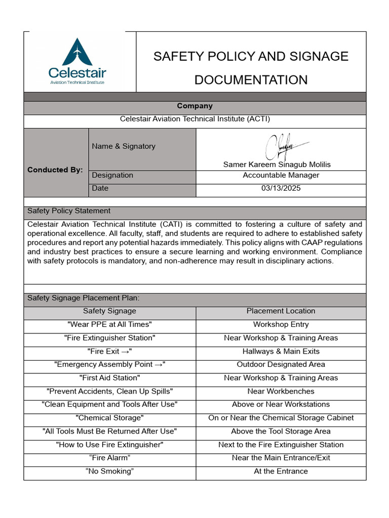 Safety Policy and Signage Plan | PDF | Working Conditions ...