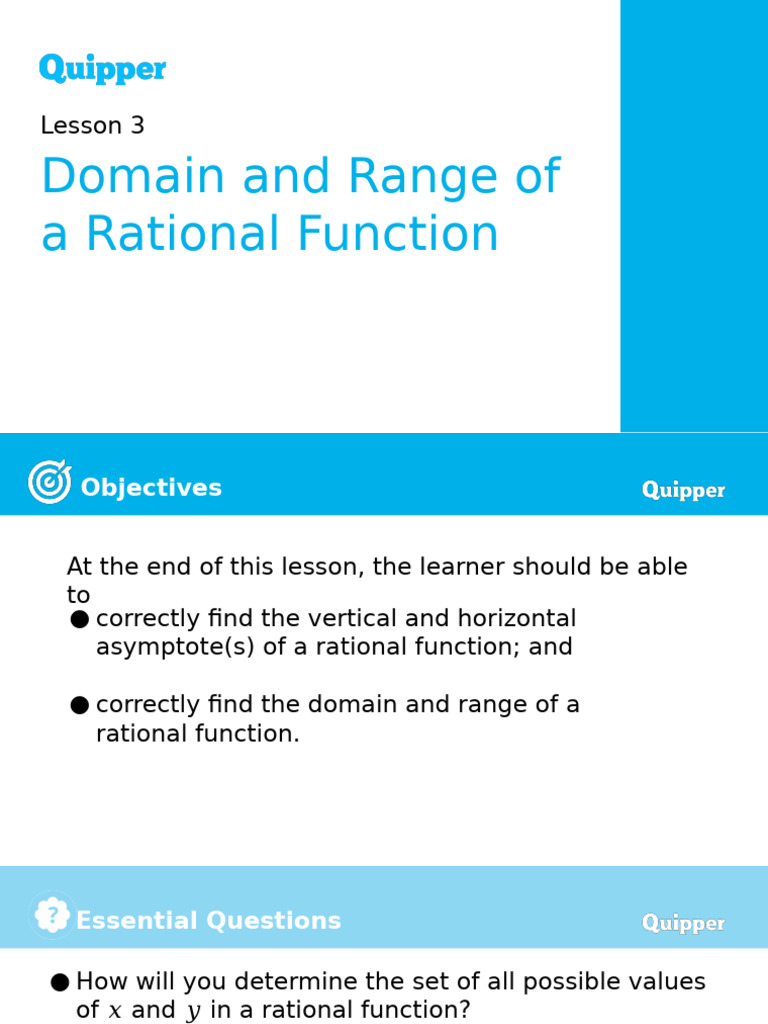 Unit 4 - Lesson 3 Domain and Range of A Rational Function | PDF | Function (Mathematics) | Asymptote