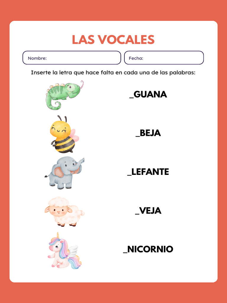 Hoja de Trabajo Vocales Lúdico Rojo | PDF