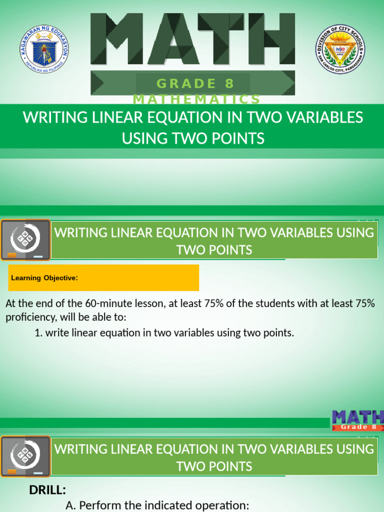Writing Linear Equation in Two Variables Using Two Points | PDF ...