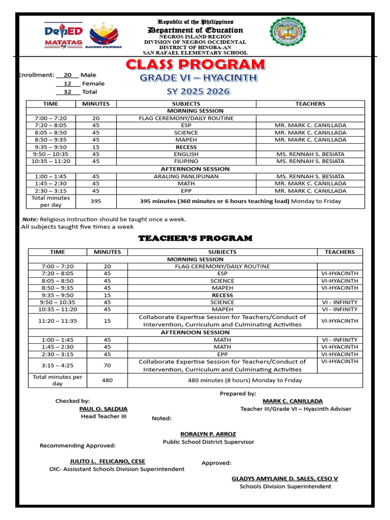 Class Program Grade Vi Hyacinth | PDF | Southeast Asia | Asia