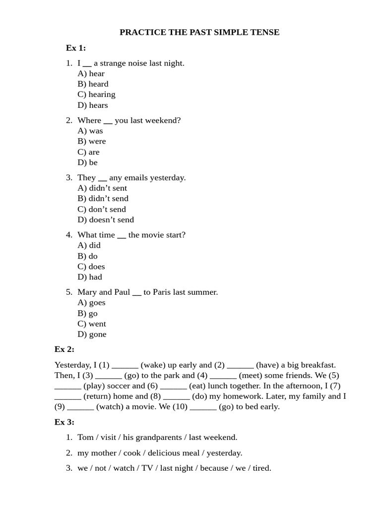 Past Simple Tense Practice Exercises | PDF