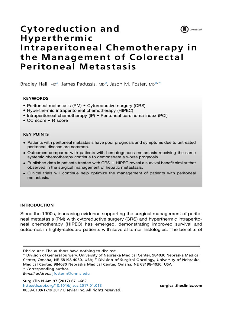 Cytoreduction and Hyperthermic Intraperitoneal Chemotherapy in The ...