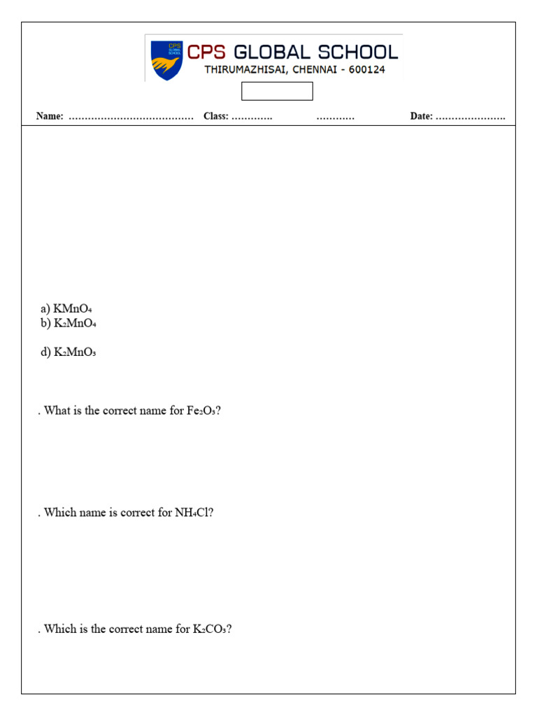 Ig Unit-4 Chemical Formula Worksheet | PDF | Chemical Compounds | Ion