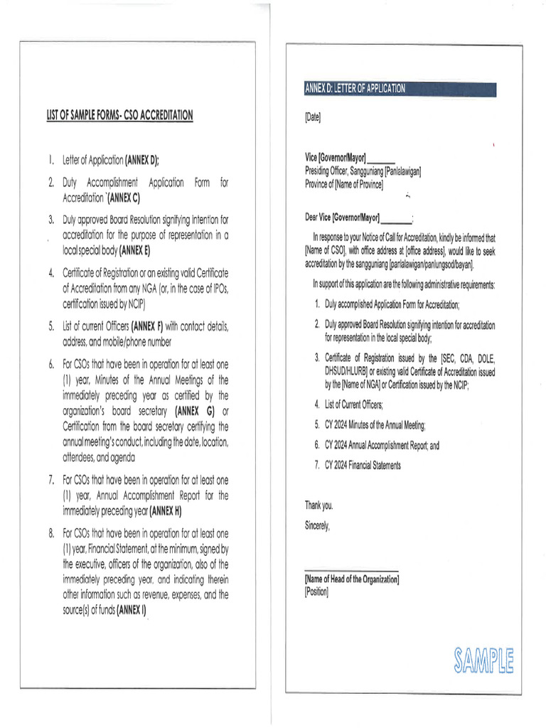 Cso Accreditation (Sample Forms) Template | PDF