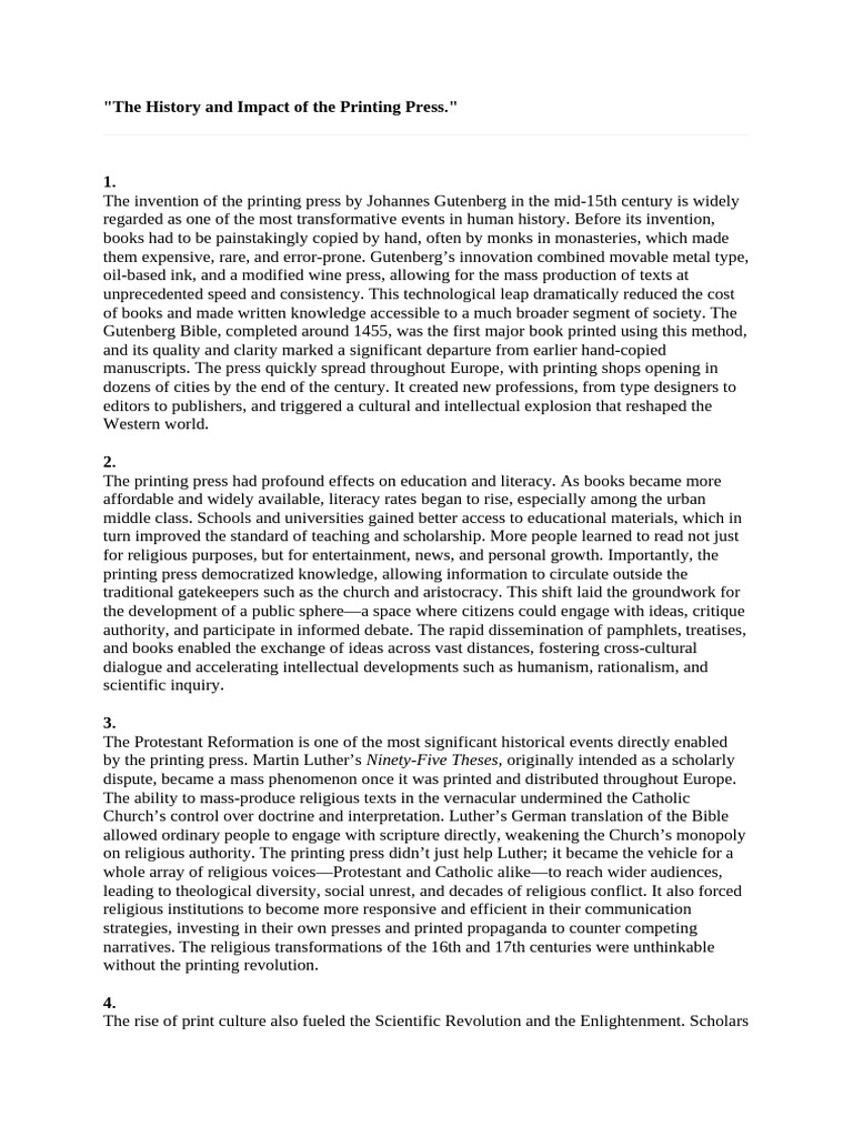The History and Impact of The Printing Press | PDF | Printing Press ...
