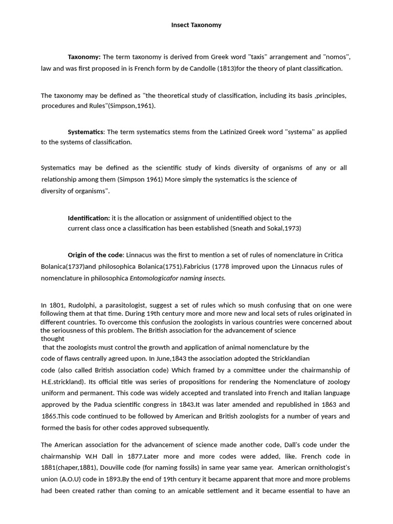 1st Part Insect Taxonomy | PDF | Species | Taxonomy (Biology)
