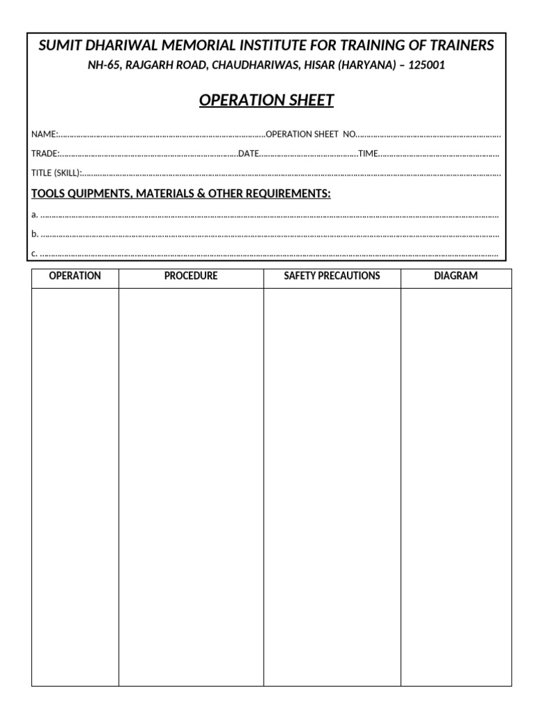Operation Sheet | PDF