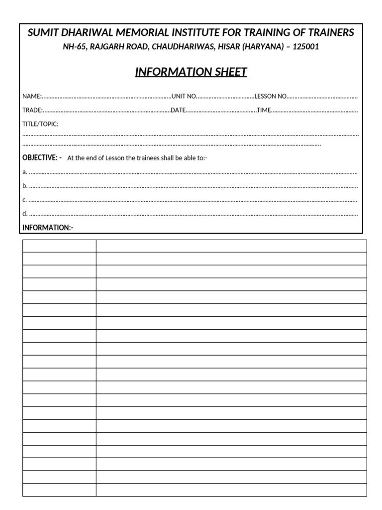 Training Information Sheet Template | PDF