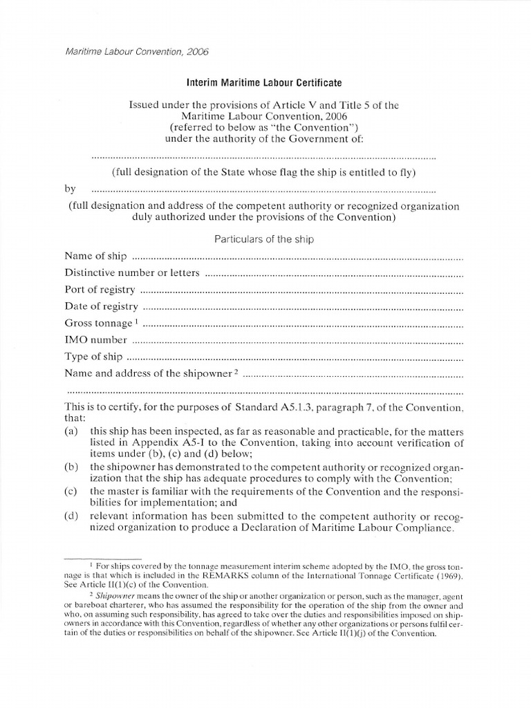 Interim Maritime Labour Certificate - Example | PDF