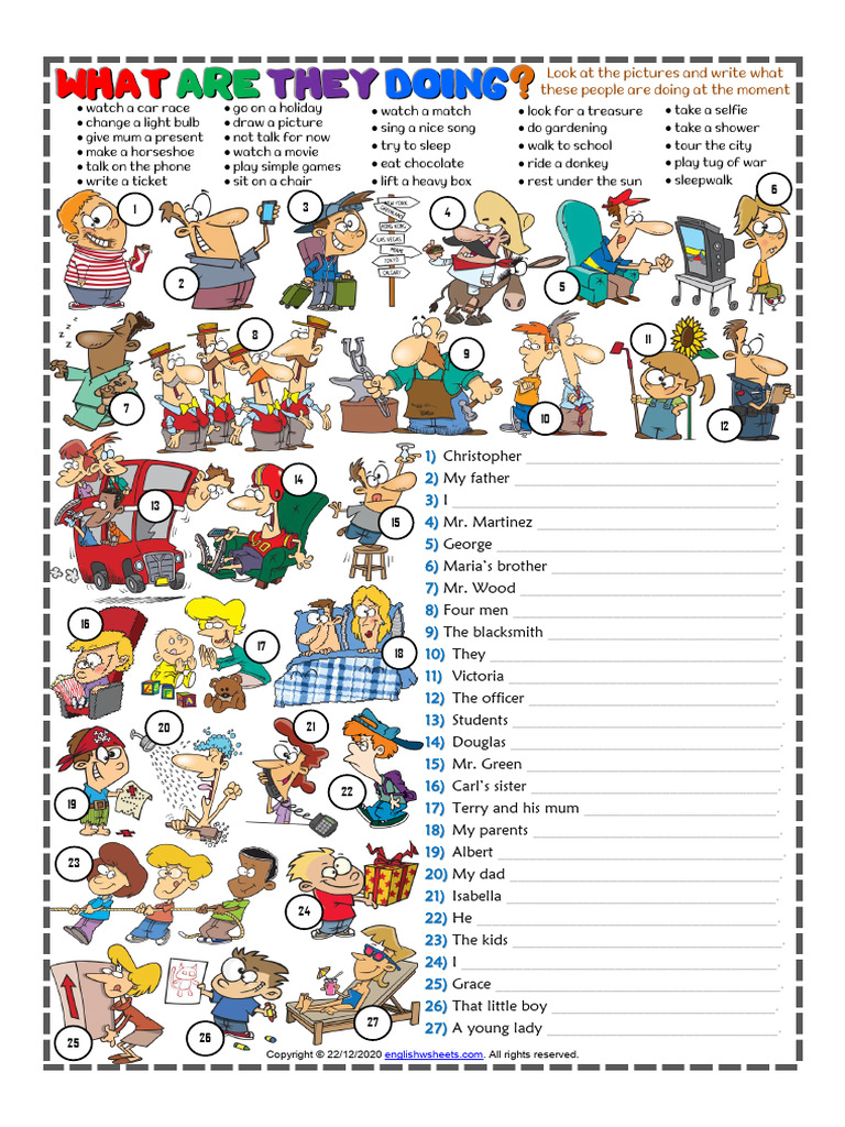 Present Continuous Activities Worksheet | PDF
