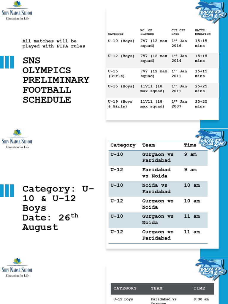 SNS Olympics Football Preliminary Schedule | PDF