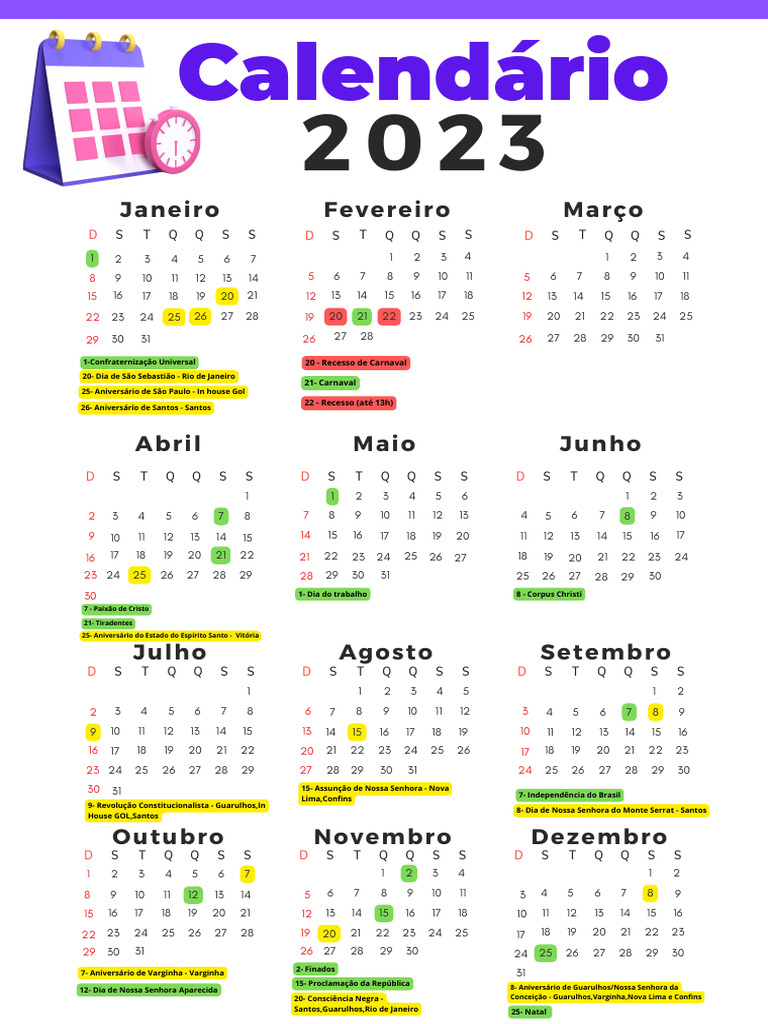 Calendário 2023: Datas e Eventos Importantes | PDF