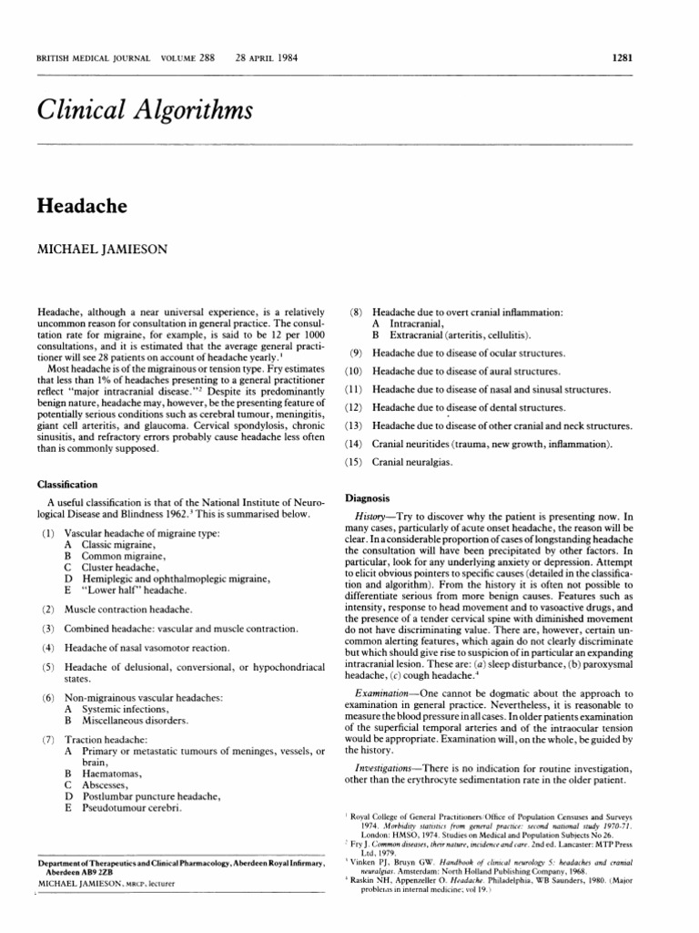 Clinical Algorithms for Headache Diagnosis | PDF | Headache | Migraine