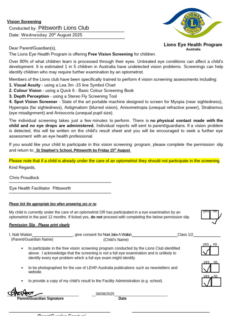 Lion's Eye Health Program Form NJ | PDF | Eye | Ophthalmology