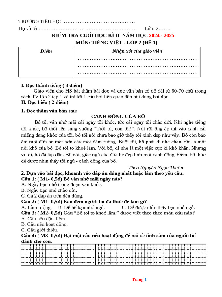 Bo de Tieng Viet Lop 2 | PDF