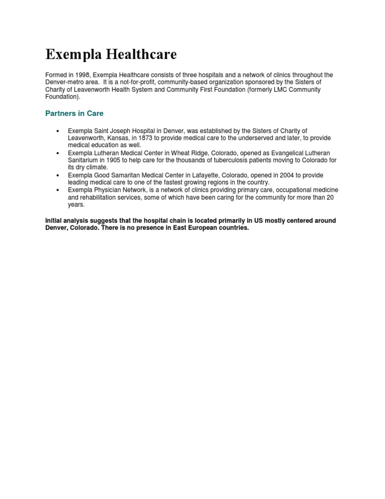 Overview of Exempla Healthcare Network | PDF | Wellness