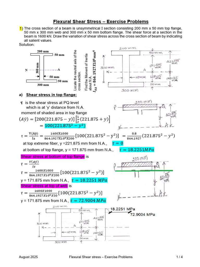 Flexural Shear Stress Problems Explained | PDF | Bending | Beam (Structure)