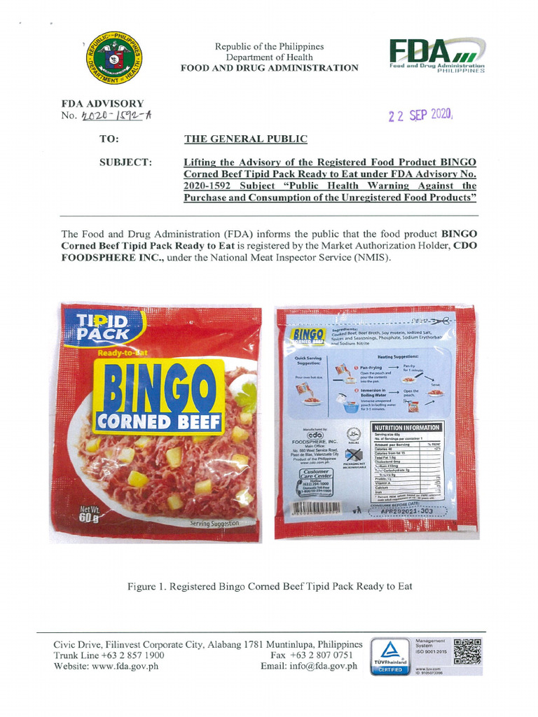 FDA Advisory No.2020 1592 A | PDF