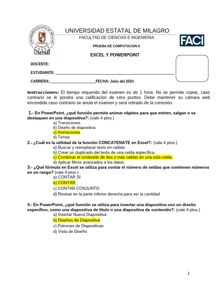 Examen de Excel y PowerPoint 2024 | PDF | Microsoft PowerPoint ...