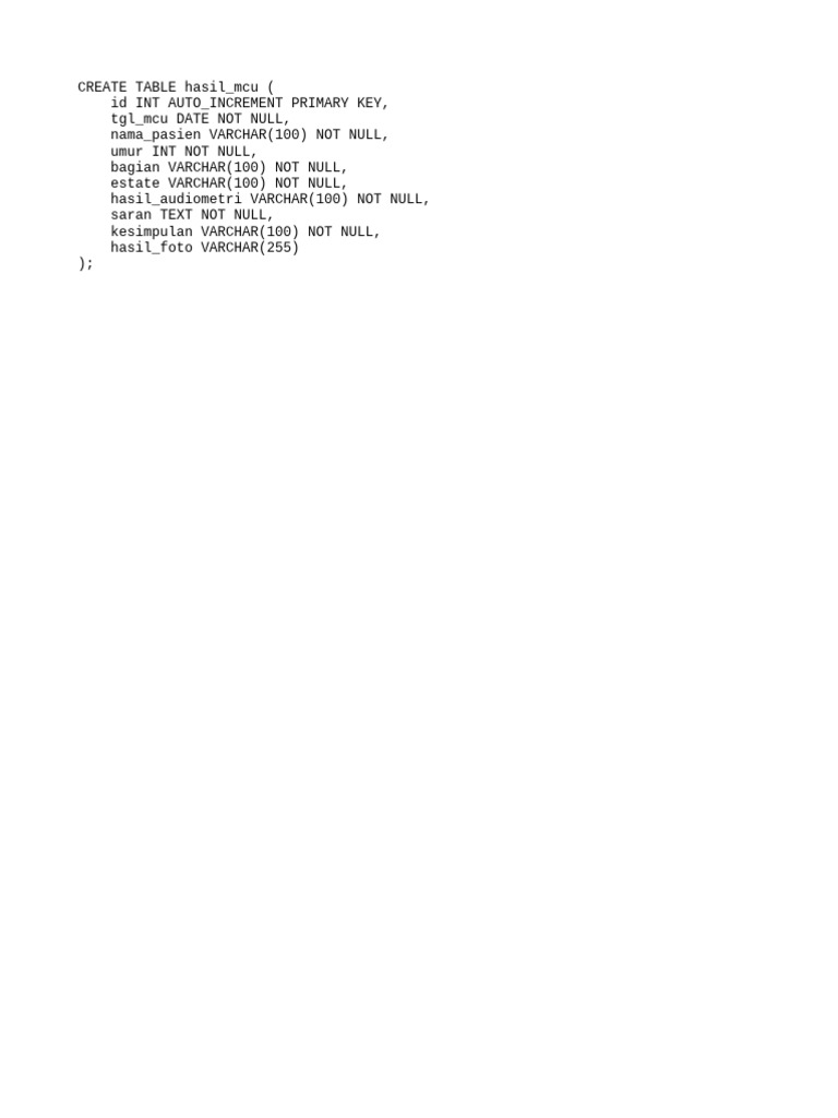 MCU Results Table Structure | PDF