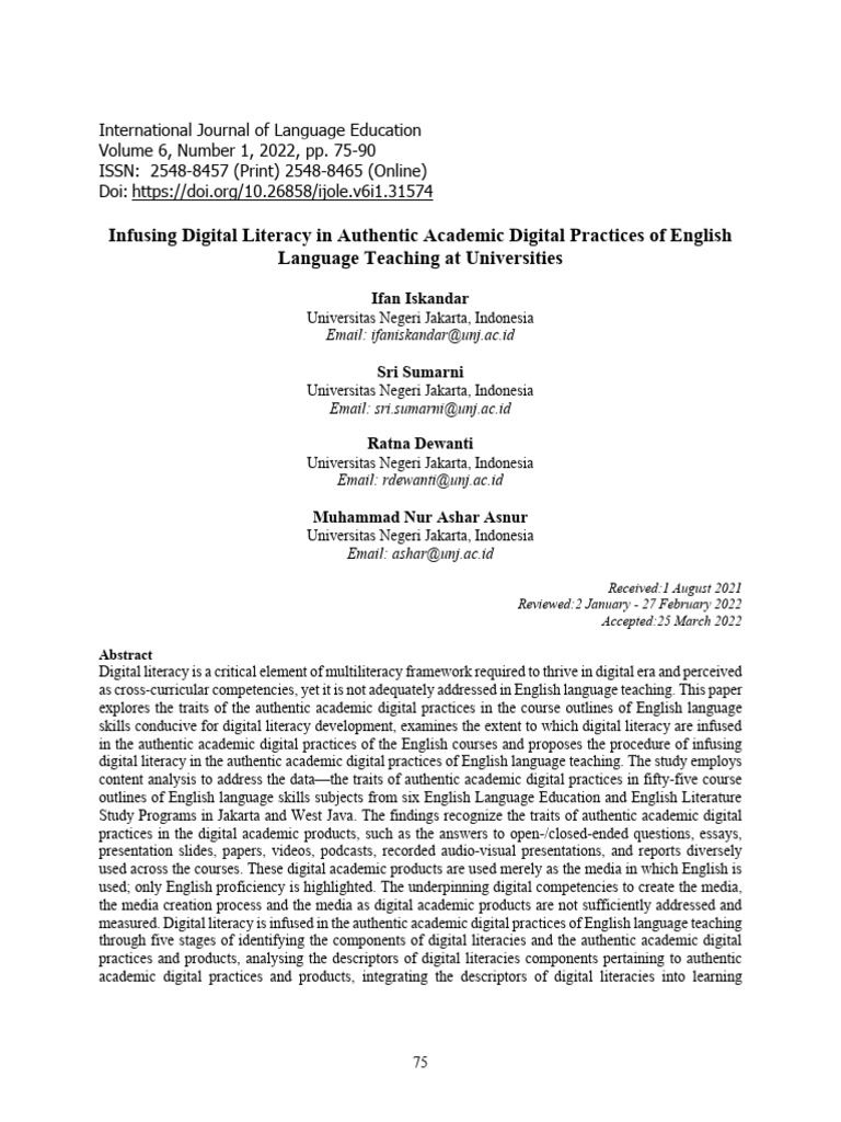 Infusing Digital Literacy in Authentic Academic Digital Practices of ...