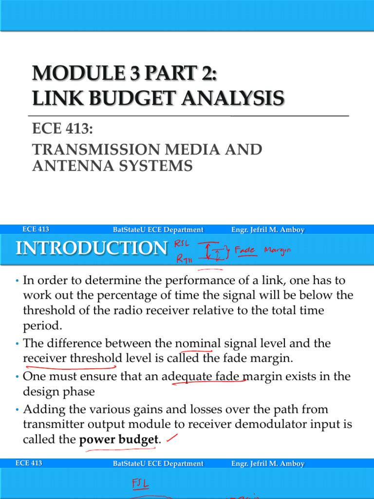 MODULE 3 Part 3 Link Budget Analysis | PDF | Antenna (Radio) | Decibel