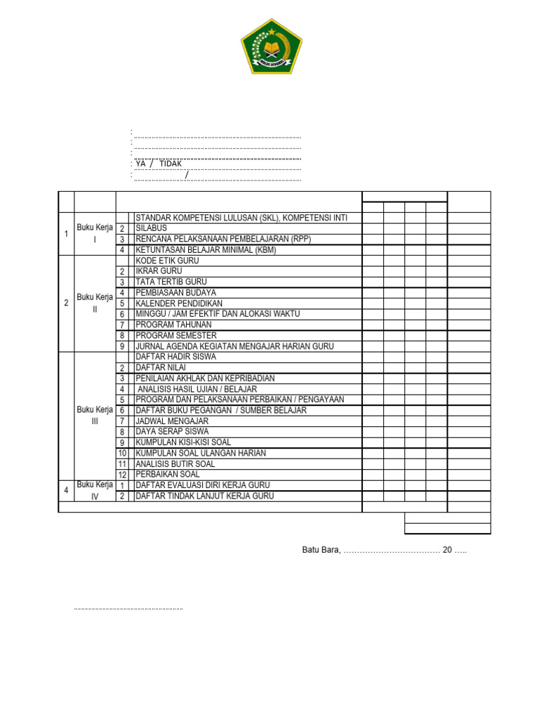 Instrumen Monev Buku Kerja Guru Pai - Fakhrur PDF | PDF