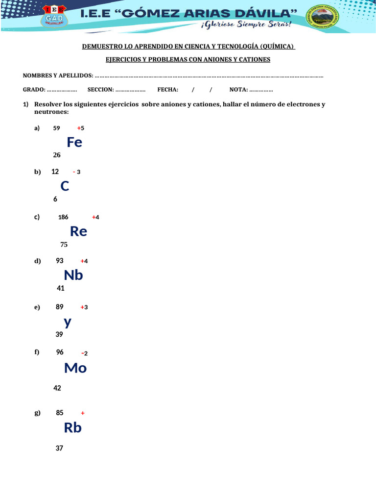 Ejercicios y Problemas Con Aniones y Cationes - Quimica-2025 | PDF