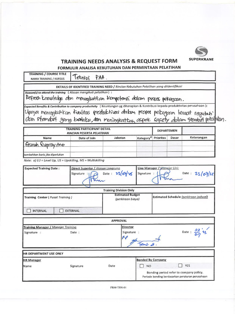 Form Teknisi PAA Quality Section | PDF