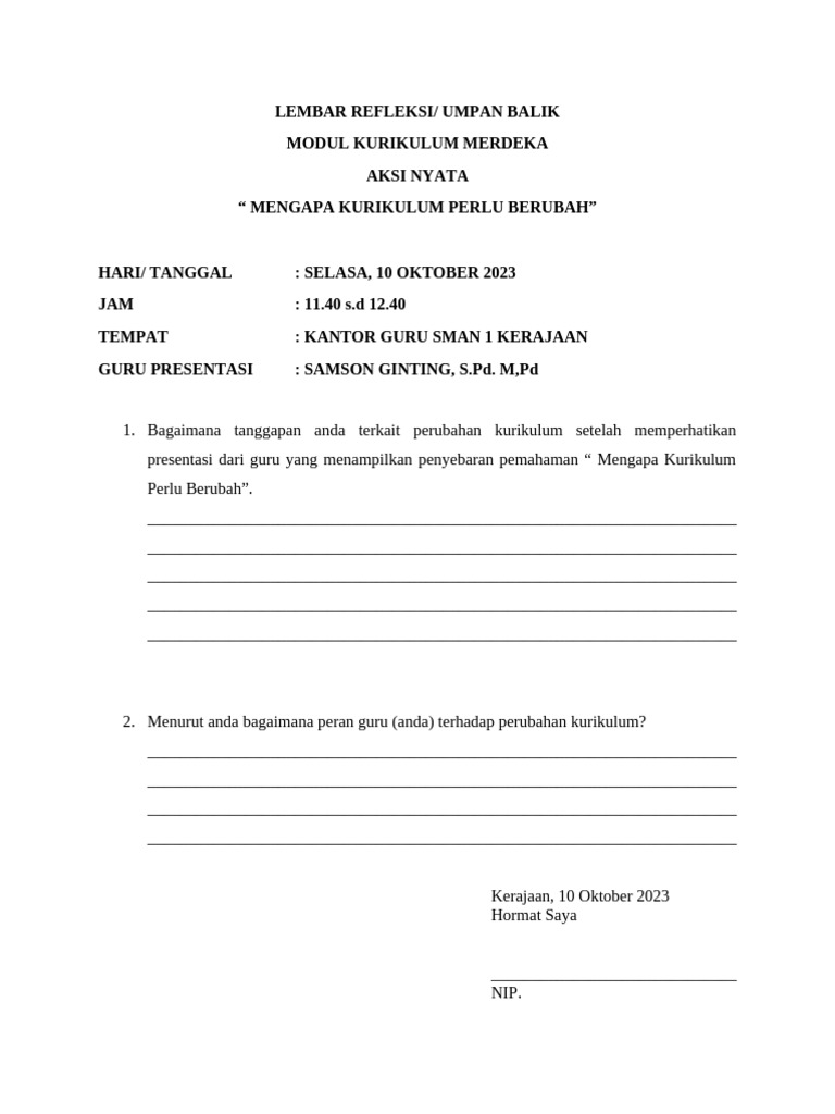 UMPAN BALIK MODUL KURIKULUM | PDF