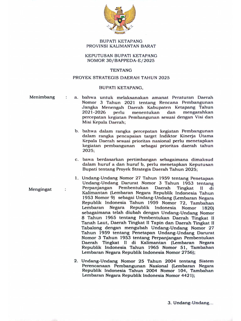 SK Proyek Strategis Daerah | PDF