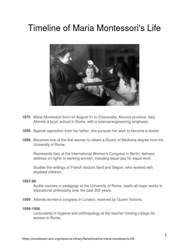 Maria Montessori's Life Timeline | PDF