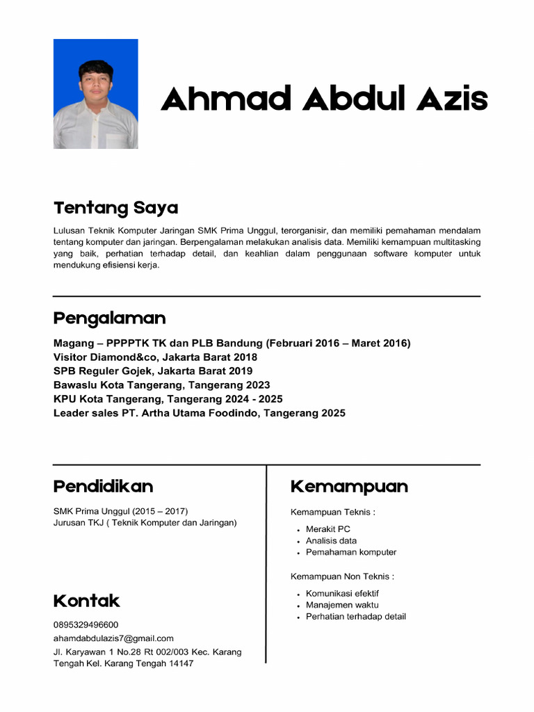 Cv Lamaran Kerja Azis | PDF