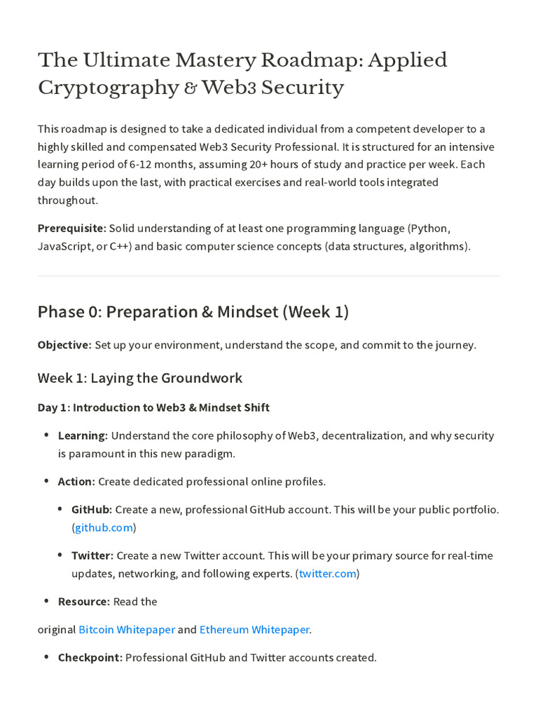 The Ultimate Mastery Roadmap Applied Cryptography & Web3 Security | PDF | Formal Verification ...