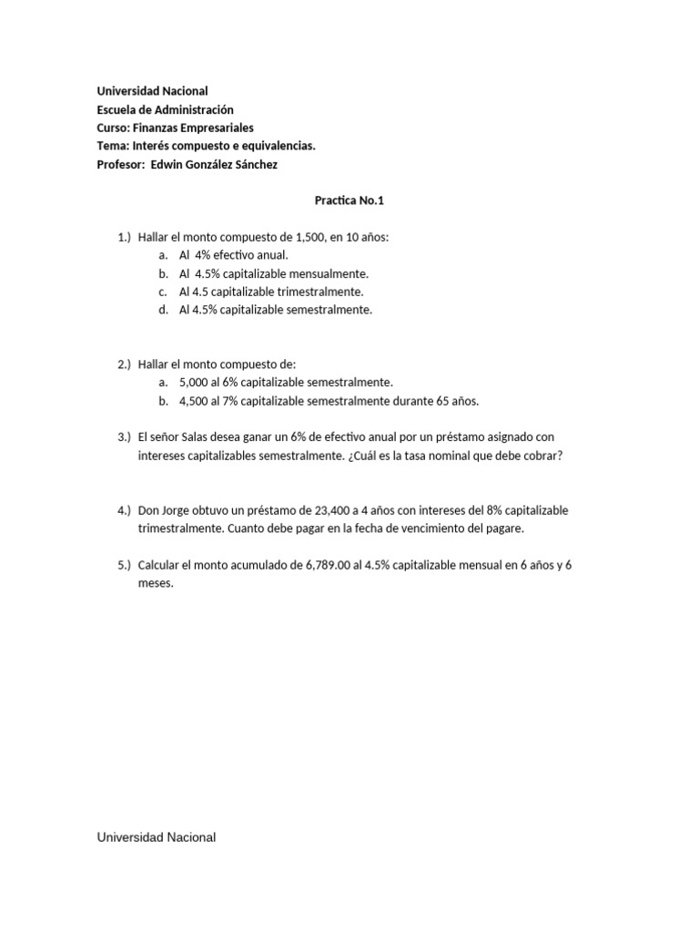 Ejercicios de Interés Compuesto en Finanzas | PDF | Interés | Interés ...